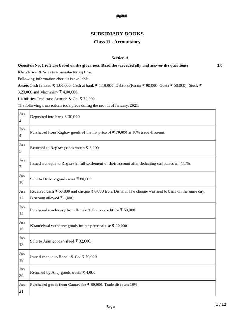 Subsidiary Books Transactions Overview | PDF | Debits And Credits ...