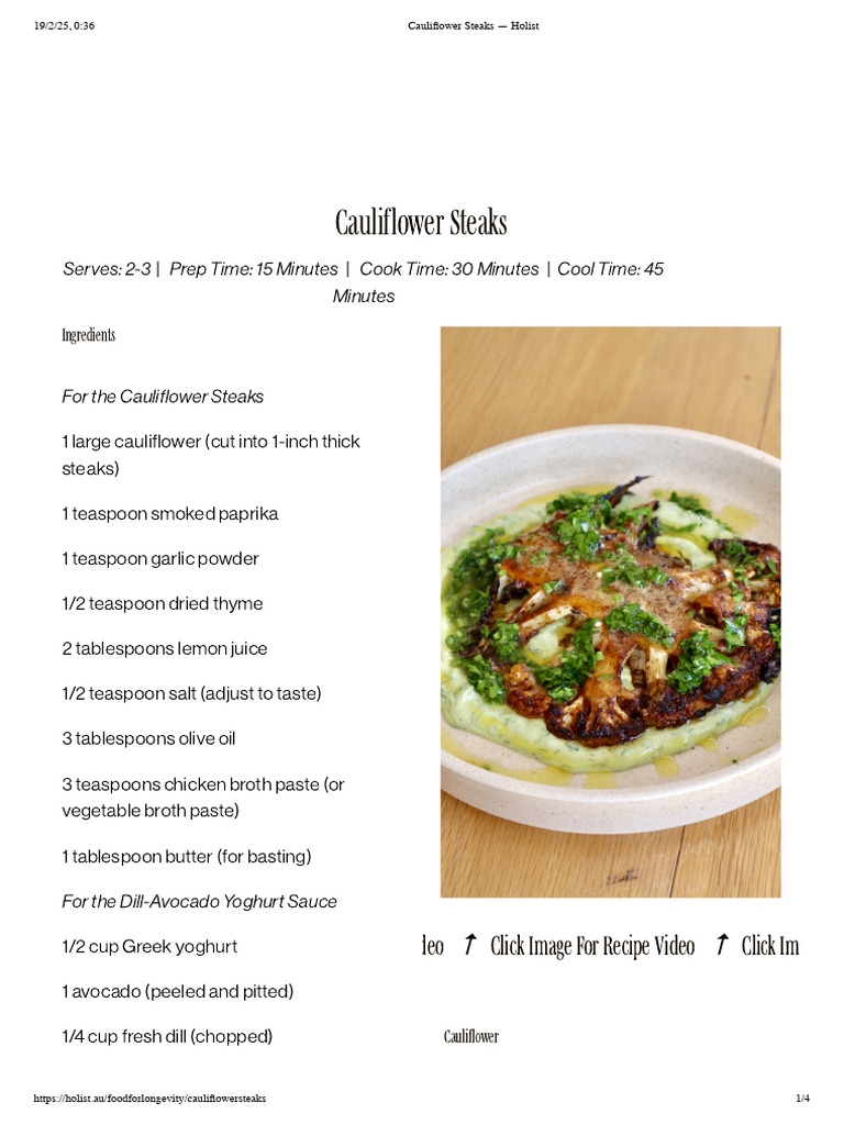 Cauliflower Steaks - Holist | PDF | Steak | Yogurt