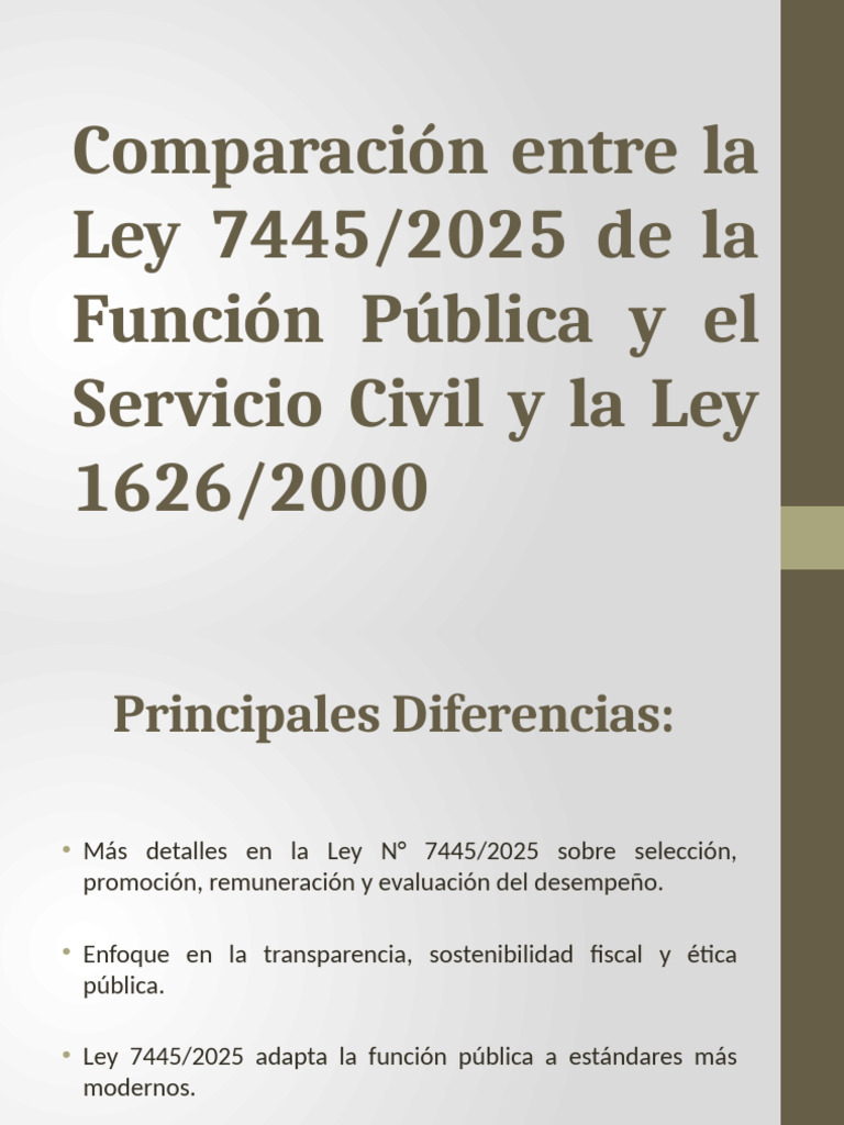 Comparativa Ley 7445/2025 y Ley 1626/2000 | PDF