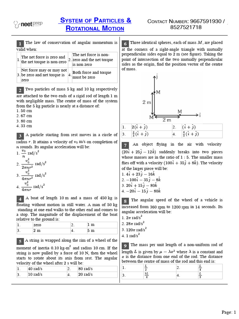 System of Particles & Rotational Motion | PDF | Rotation Around A Fixed Axis | Torque