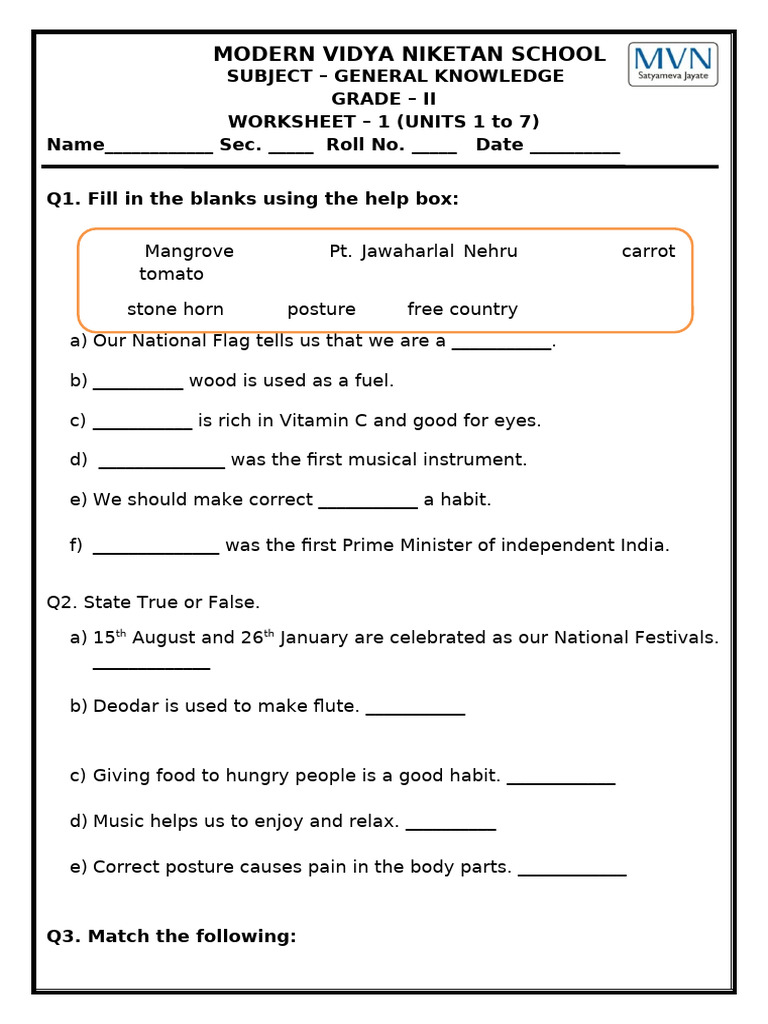 GK WORKSHEET Units 1-7 | PDF