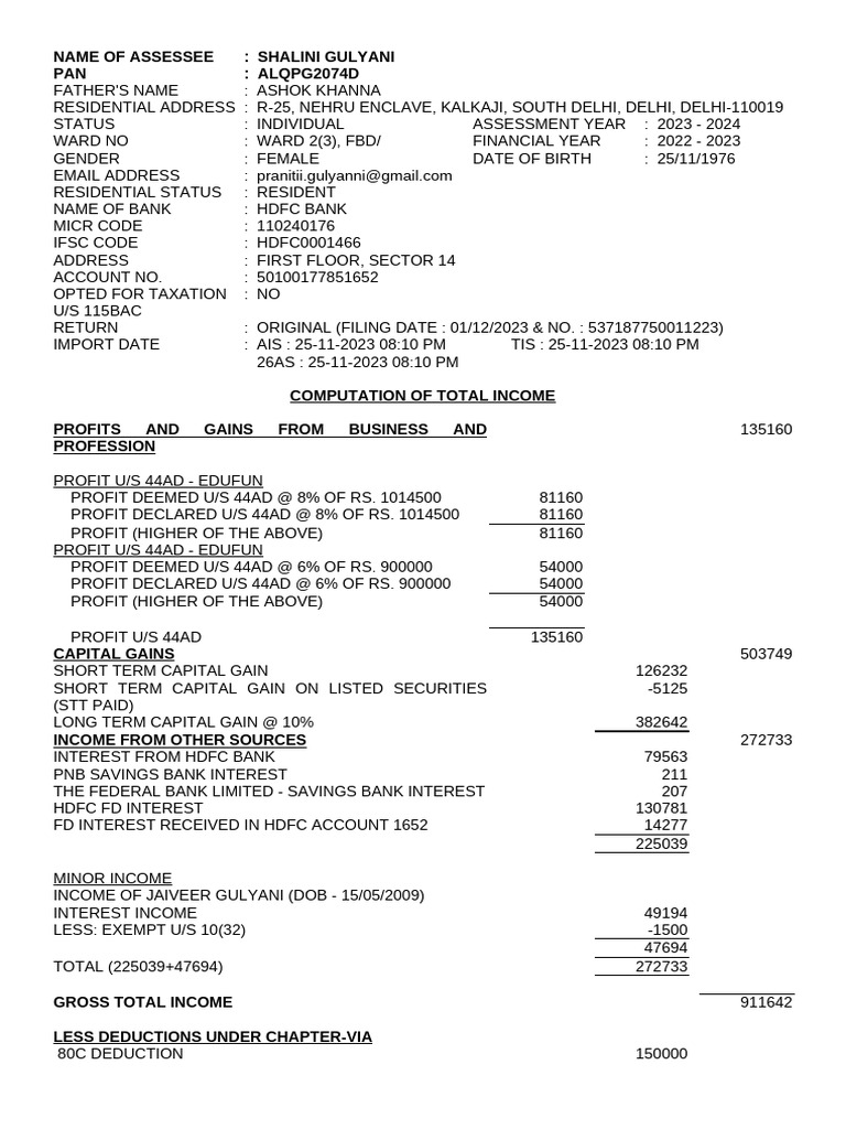 Computation Sheet FY 22-23 v1 | PDF | Capital Gains Tax | Taxes