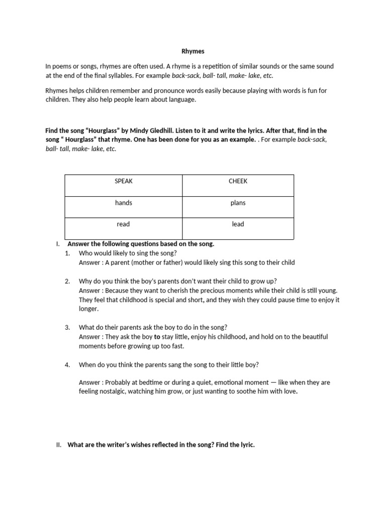 Learning Through Song - Exercise | PDF | Peter Pan