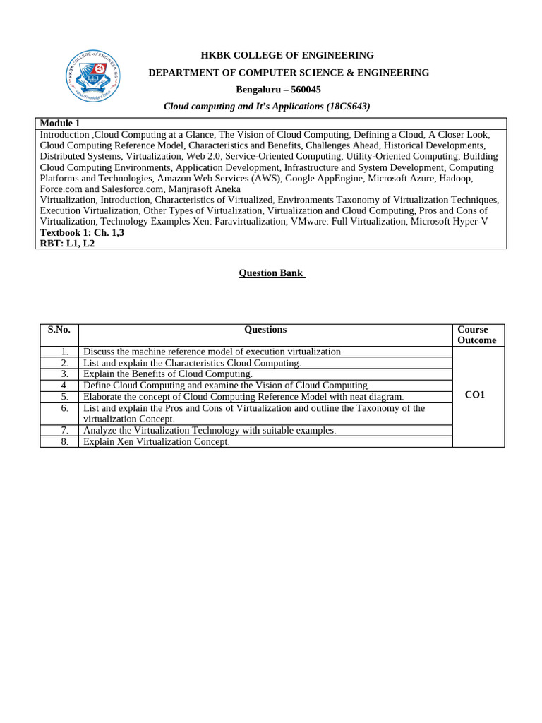 CCA - Question Bank | PDF | Virtualization | Cloud Computing