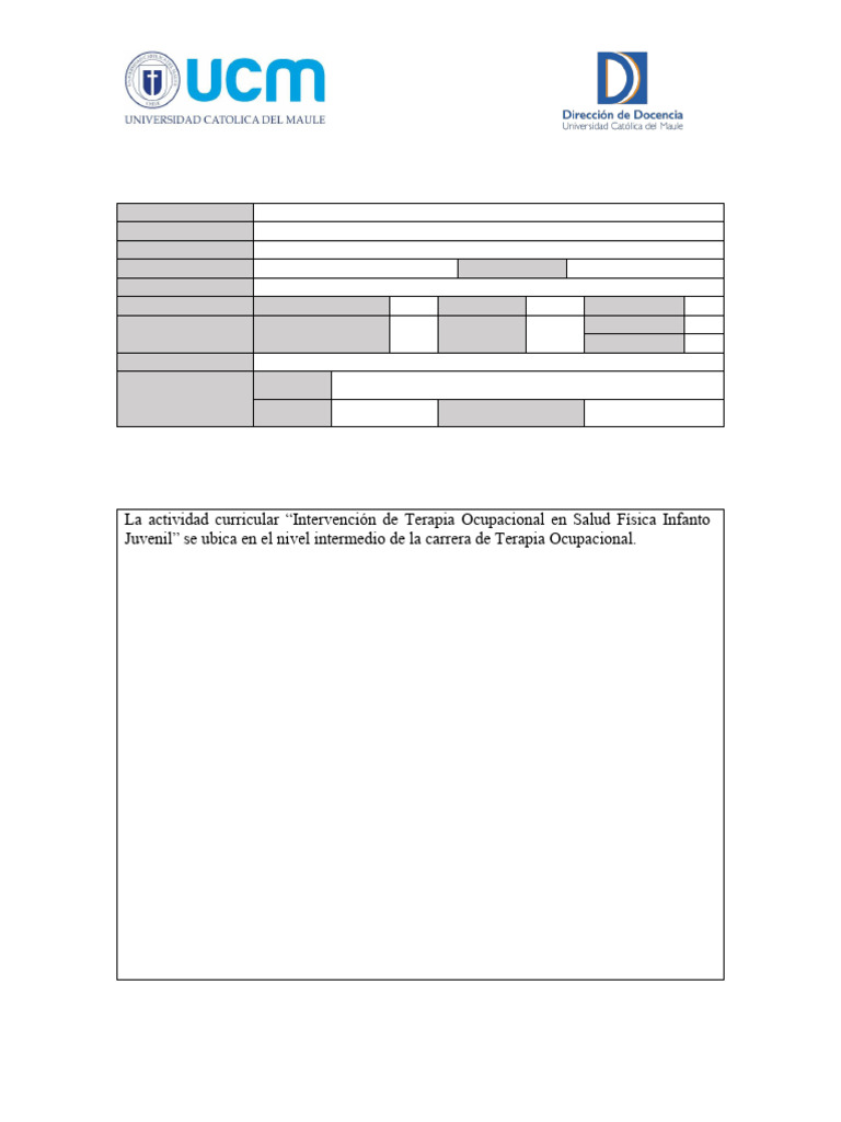 Programa INTERVENCIÓN EN T.O INFANTO JUVENIL - UCM 1 Semestre | PDF | Terapia ocupacional ...
