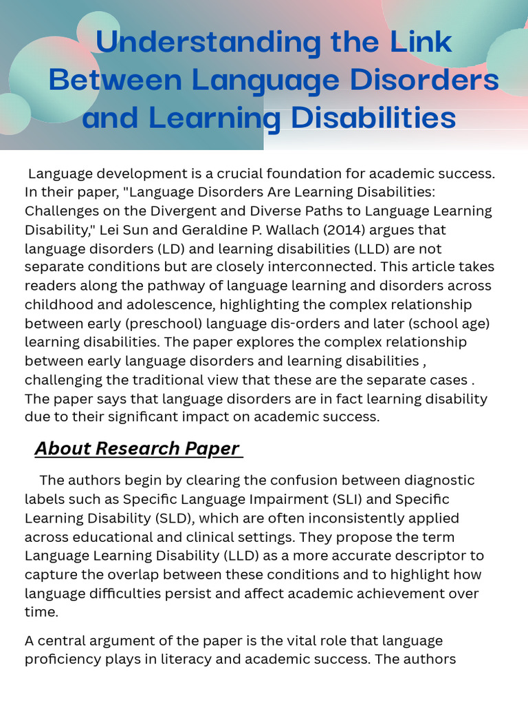 Language development is a crucial foundation for academic success. In ...