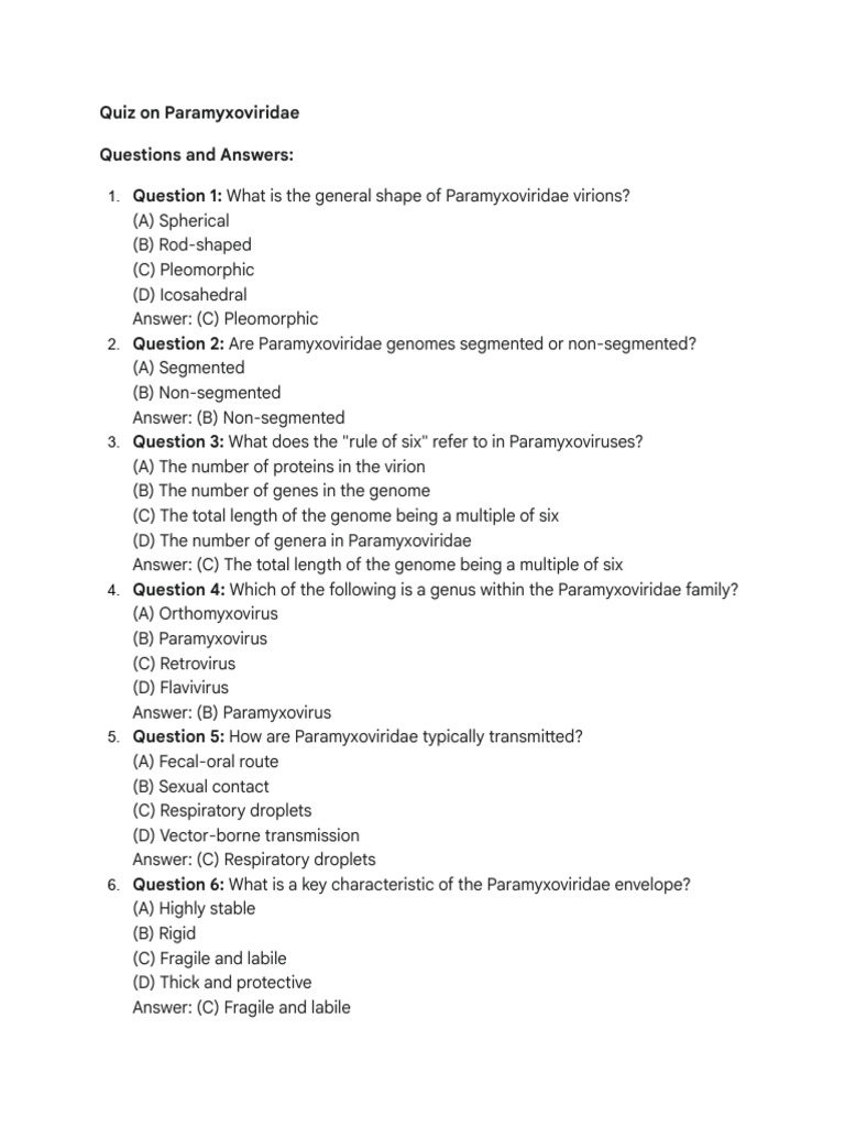 Virolog Quiz - (Rna Paramyxo - Hepa & Subviral) | PDF | Rabies | Measles