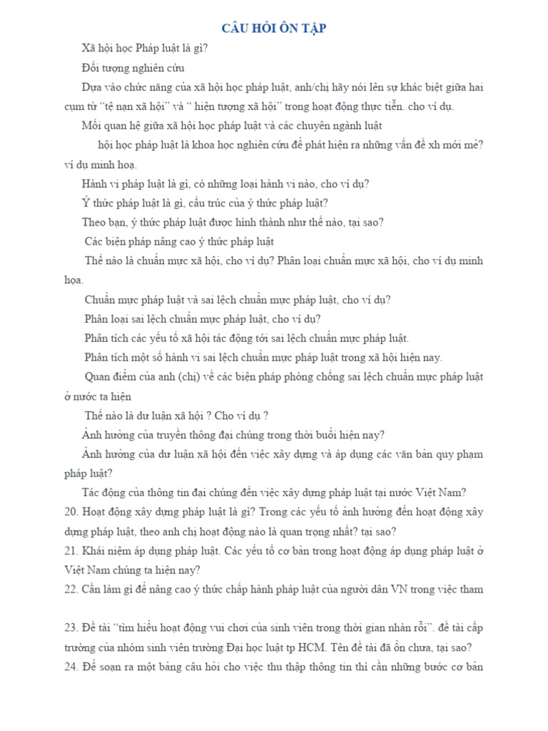 Cau Hoi On Tap | PDF