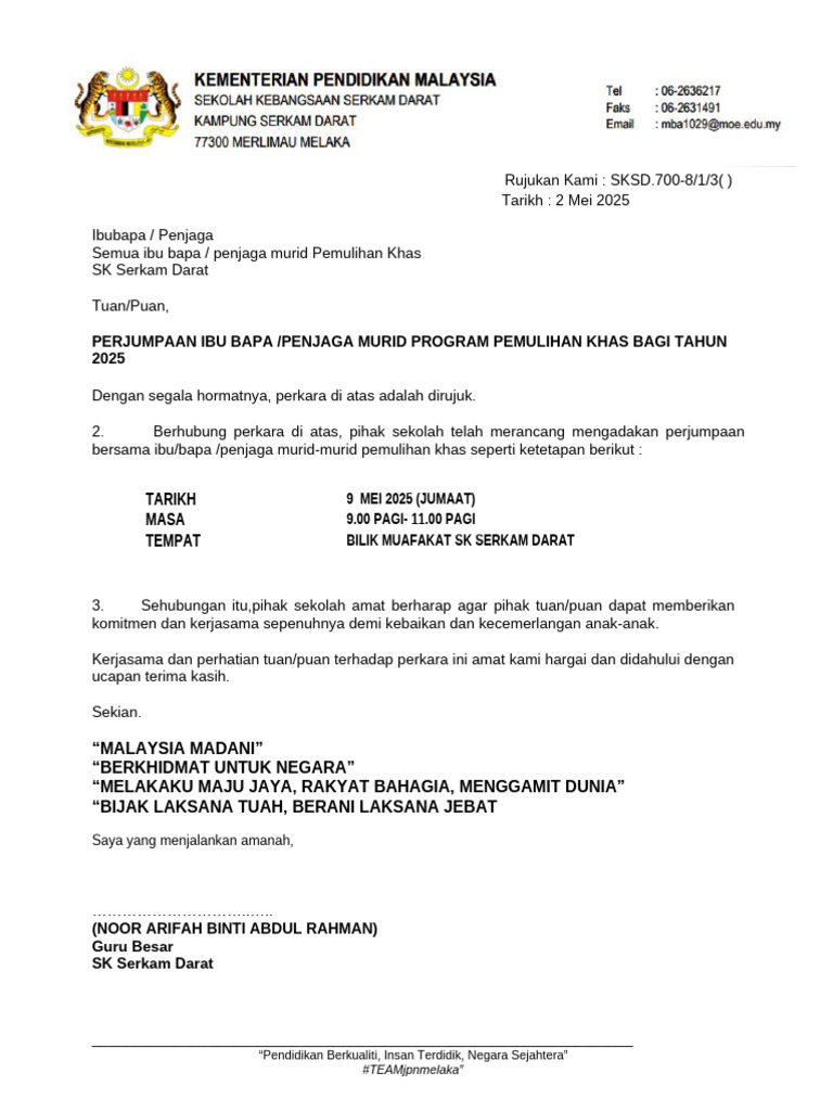 surat perjumpaan ibubapa | PDF