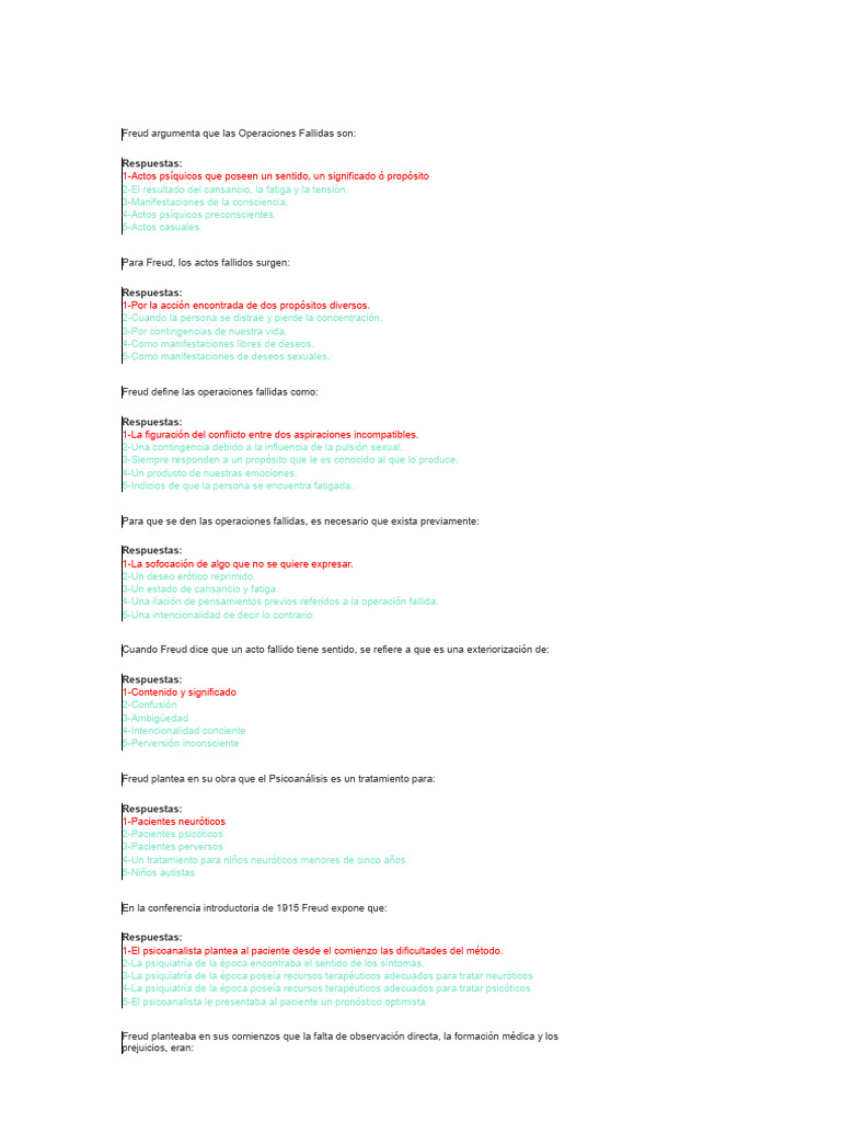 Preguntas para Repasar Teoría 1 | PDF | Mente inconsciente | Psicoanálisis