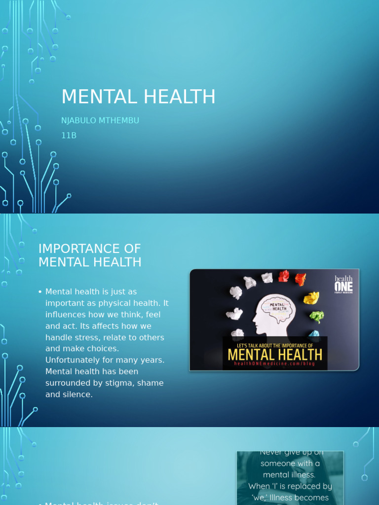 Njabulo Mthembu 11B Presentation - Importance of Mental Health | PDF