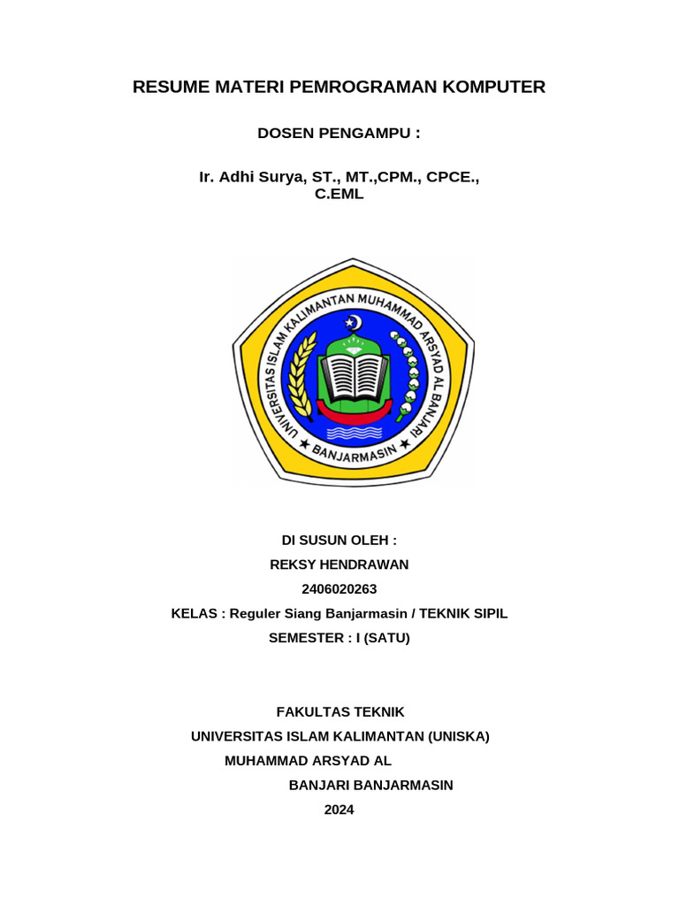 REKSY HENDRAWAN_ 2406020263_ PEMROGRAMAN KOMPUTER_MATERI UAS | PDF