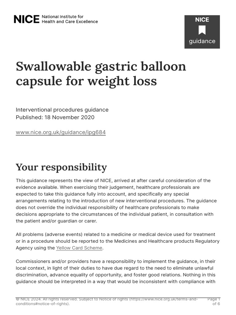 NICE Swallowable gastric balloon capsule for weight loss 2020 | PDF ...