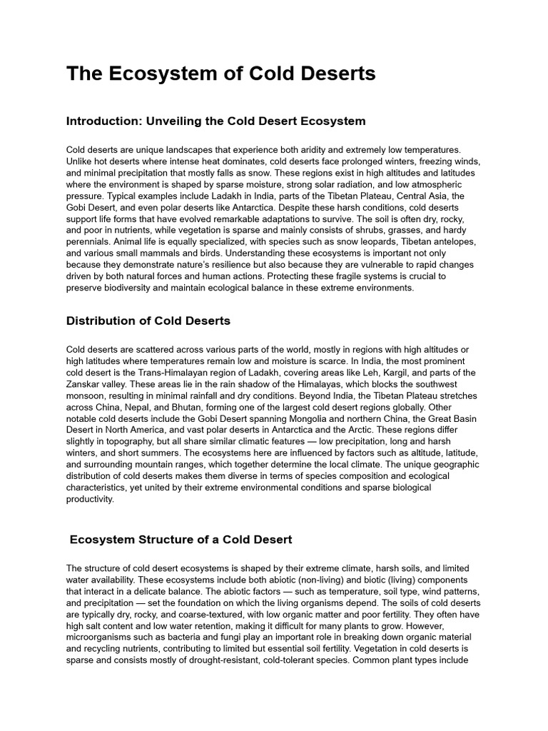 The Ecosystem of Cold Deserts | PDF | Desert | Ecosystem