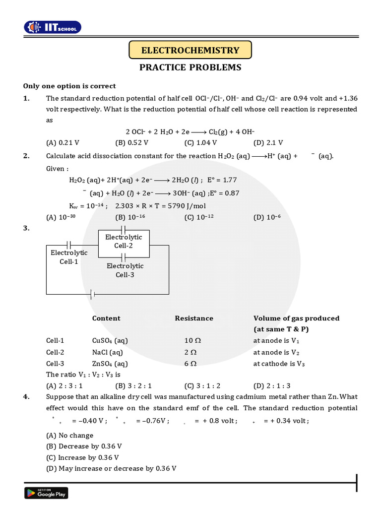 Sheet-12 - Electrochemistry | PDF | Electrochemistry | Fuel Cell