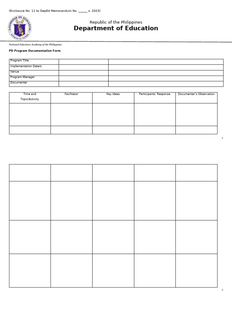 Enclosure No. 11 PD Program Documentation Form | PDF