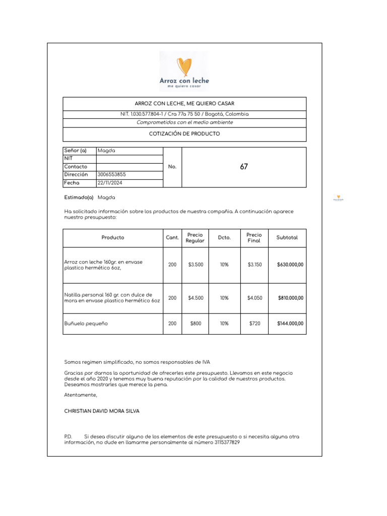 Cotizacion Magda | PDF