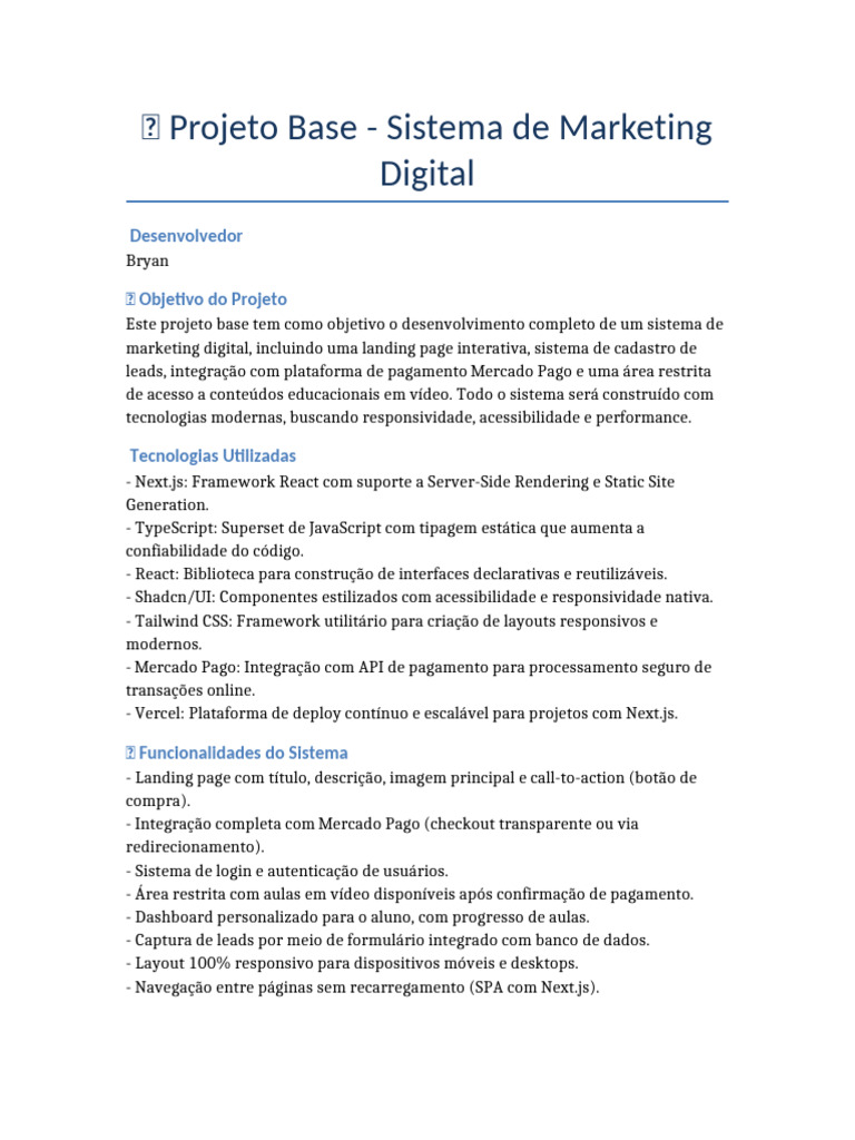 Projeto Base Sistema Marketing Digital Bryan | PDF | Script Java ...