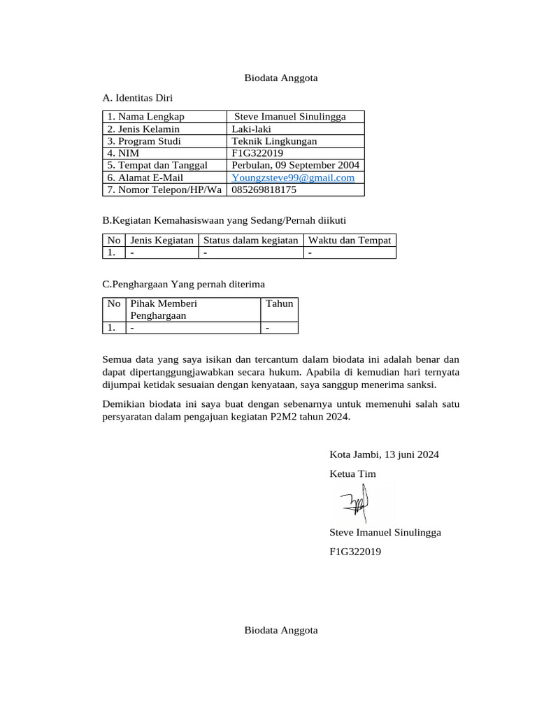Biodata Anggota | PDF