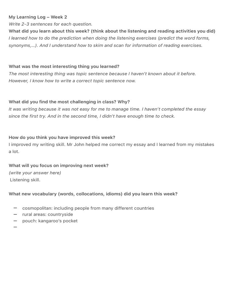 My Learning Log - Week 2 | PDF