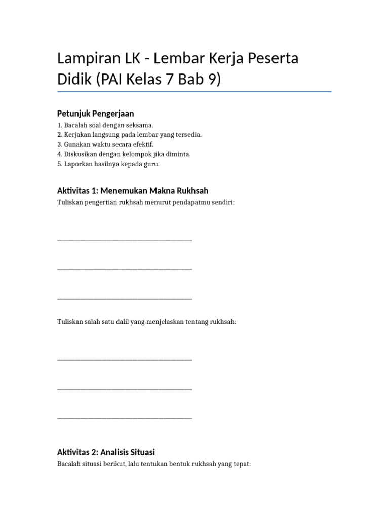 Lampiran_LKPD_PAI_Kelas_7_Bab_9_Rukhsah | PDF