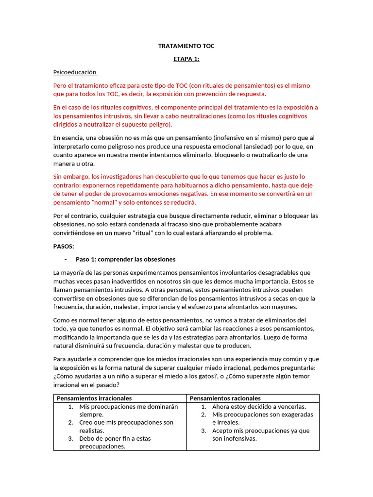 Tratamiento Toc | PDF | Desorden obsesivo compulsivo | Pensamiento