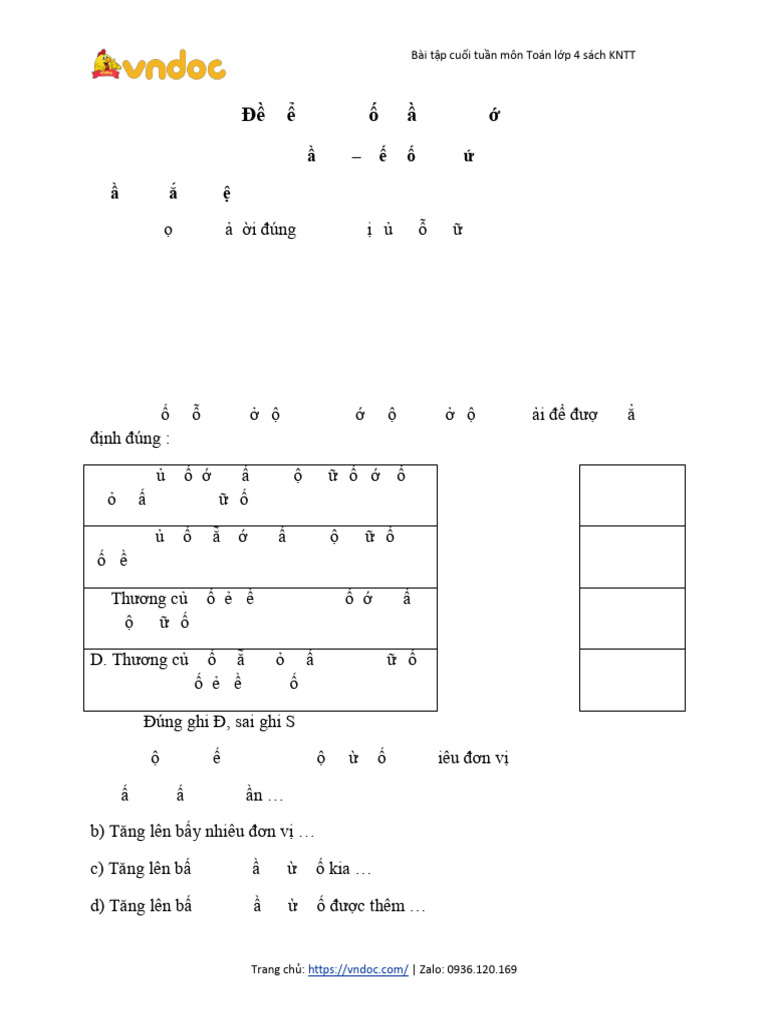Phieu Bai Tap Co Ban Toan 4 Tuan 13 KNTT | PDF