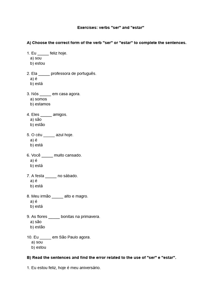 Exercicio_Verbos_ser_e_estar | PDF