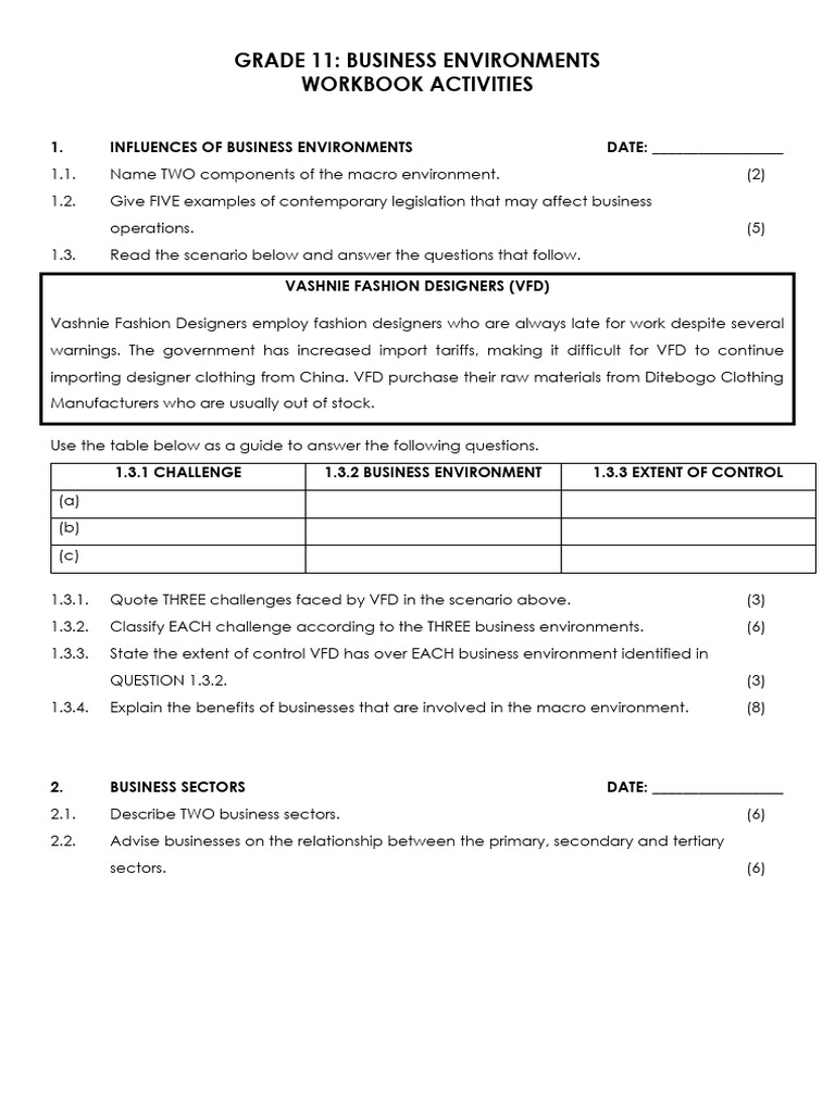BSTD 11 ENVIRONMENTS WORK SHEET 2020 ENG | PDF | Economics | Trade Union