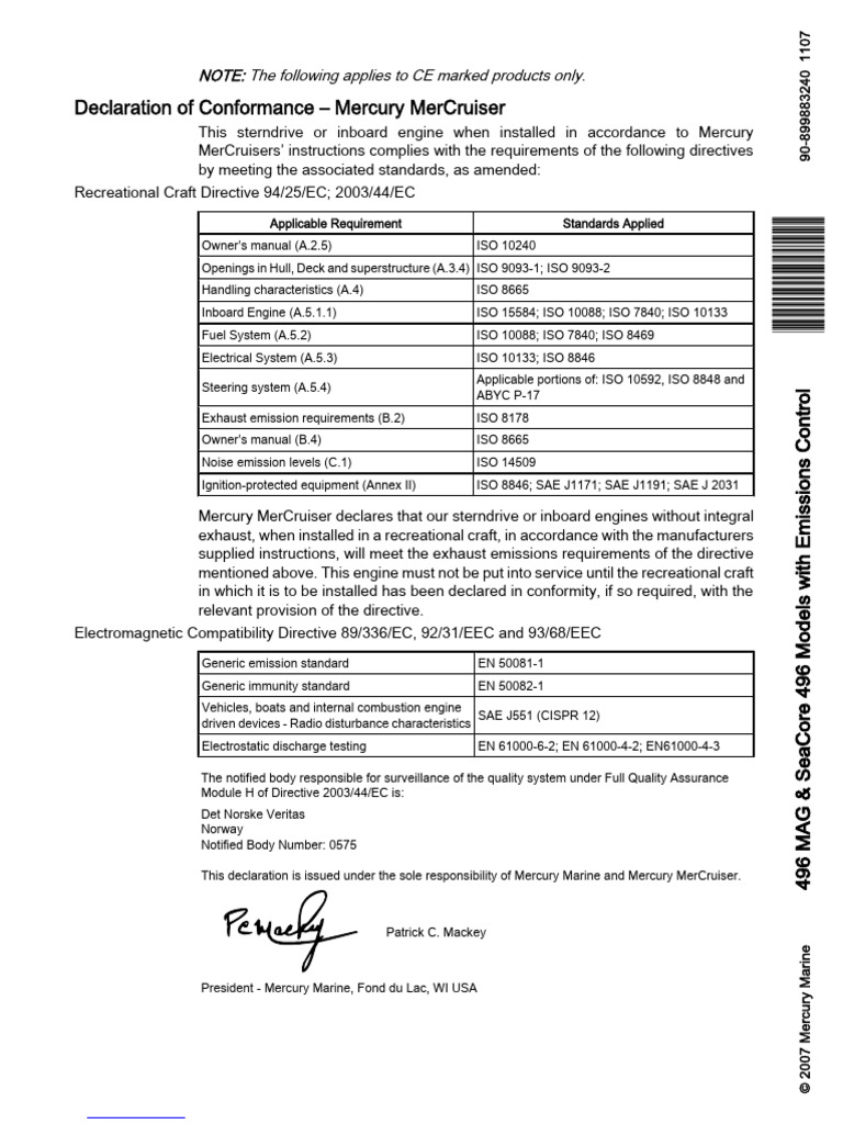 Mercruiser 496 Mag - Owner Manual | PDF | Safety | Engines