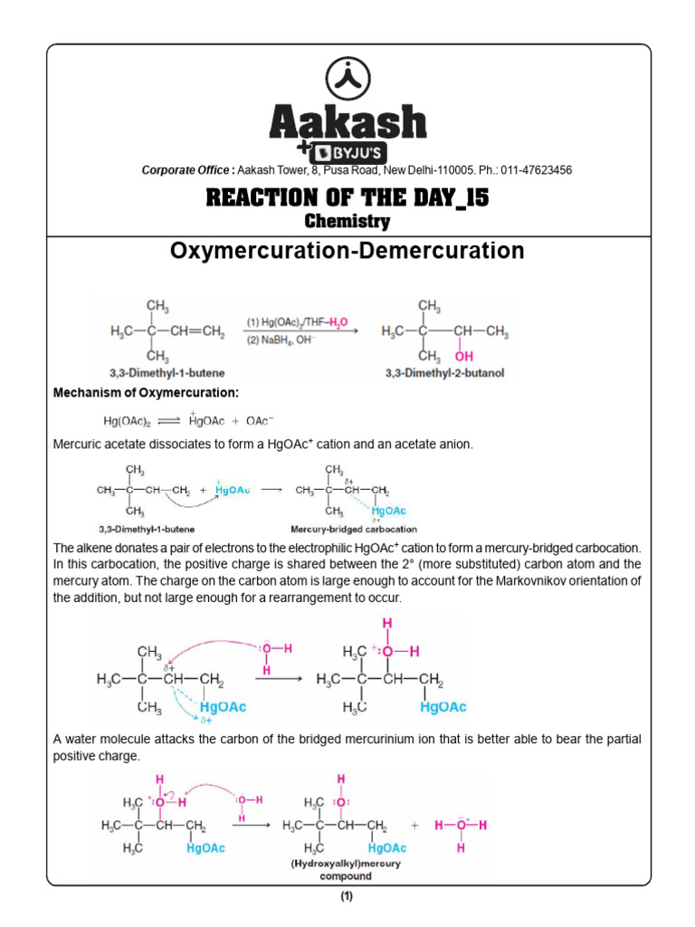 15 Oxymercuration-Demercuration | PDF | Chemistry | Organic Chemistry