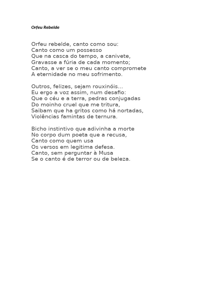 Poema Orfeu Rebelde | PDF