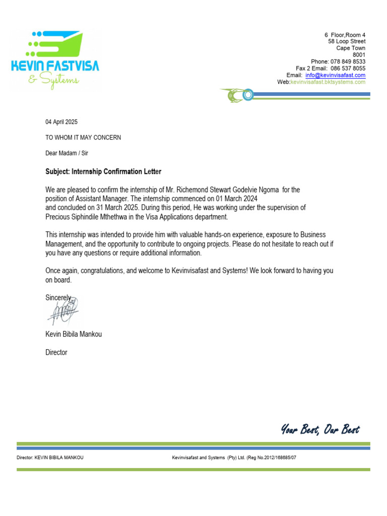 KEVIN VISA Letter - Copy - Docx22 Ngoma | PDF
