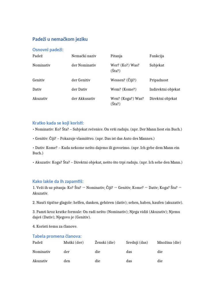 Padezi U Nemackom | PDF