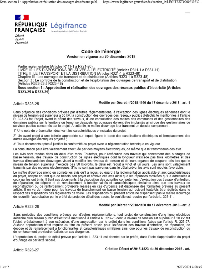 Article R323-25 du Code de l'Énergie | PDF | Transport | Réseau de ...