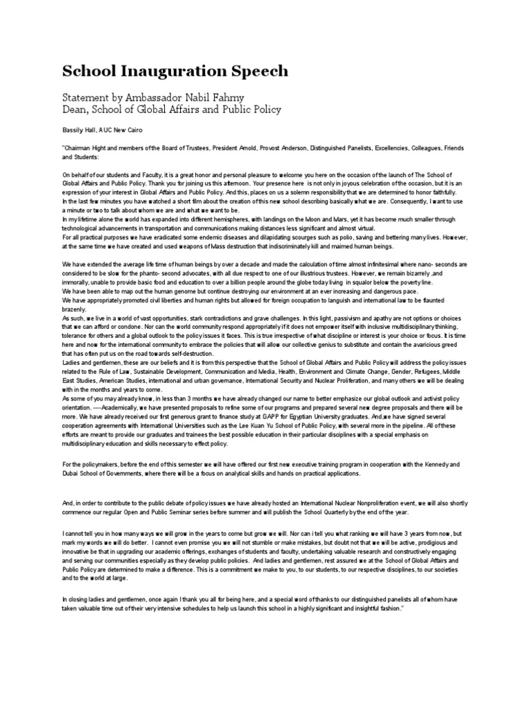 School Inauguration Speech | PDF | Government | Schools