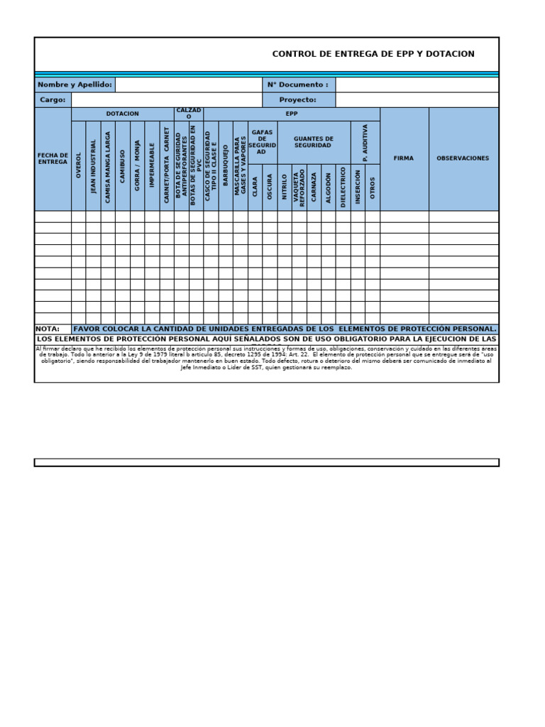 Control de Entrega de Epp y Dotacion | PDF
