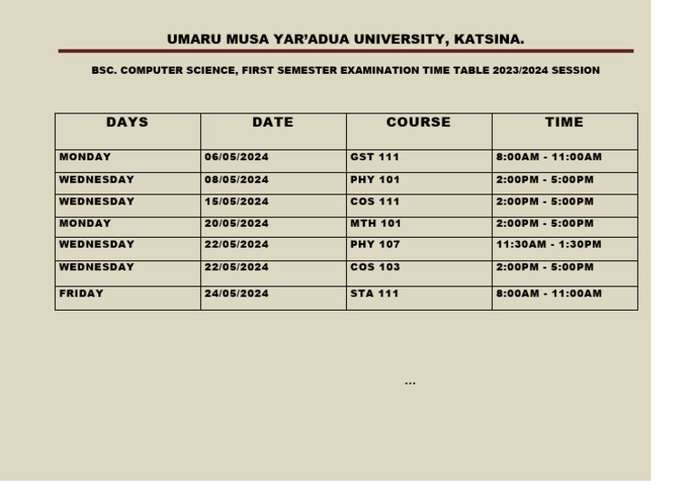 CSC First Semester Time Table | PDF
