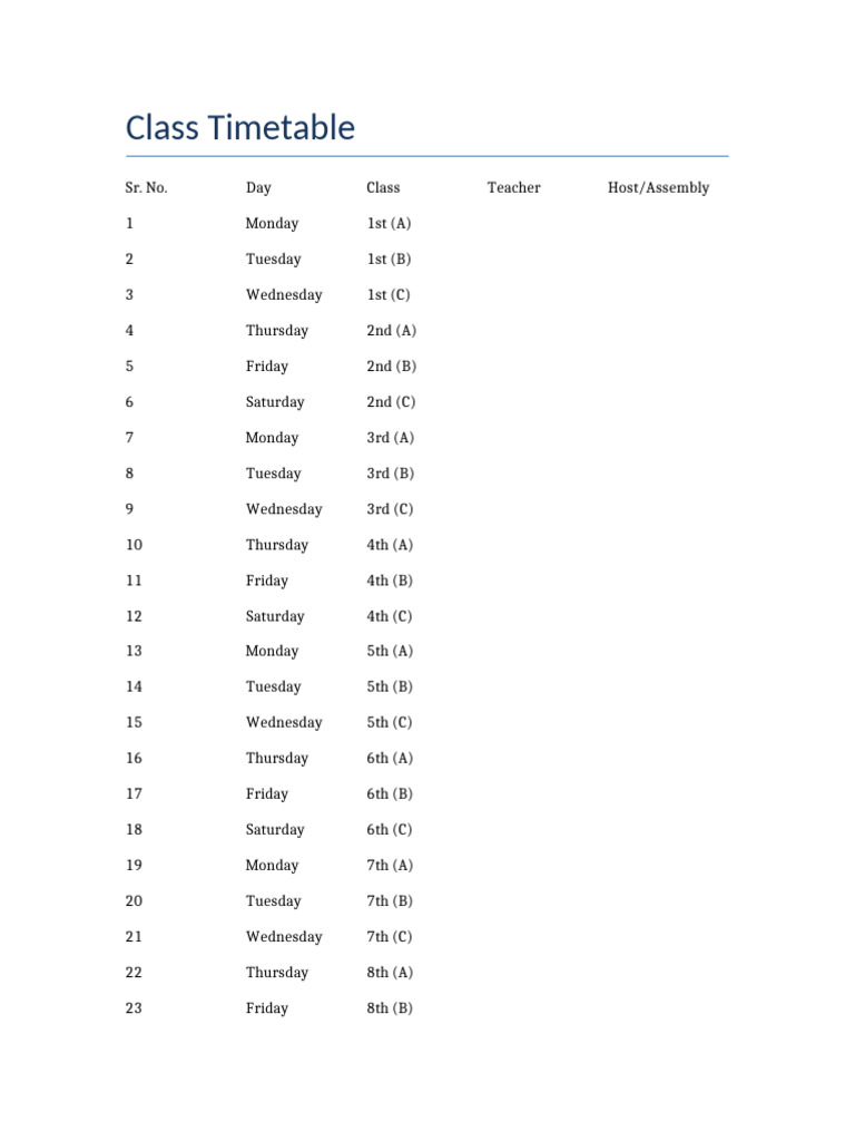 Formatted Class Timetable | PDF
