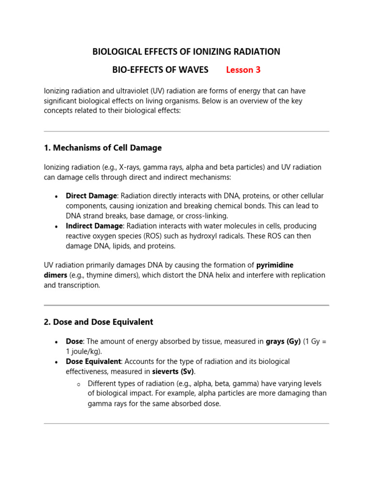 Biological Effects of Ionizing Radiation - Lesson 3 - Signed | PDF | Ionizing Radiation | Radiation