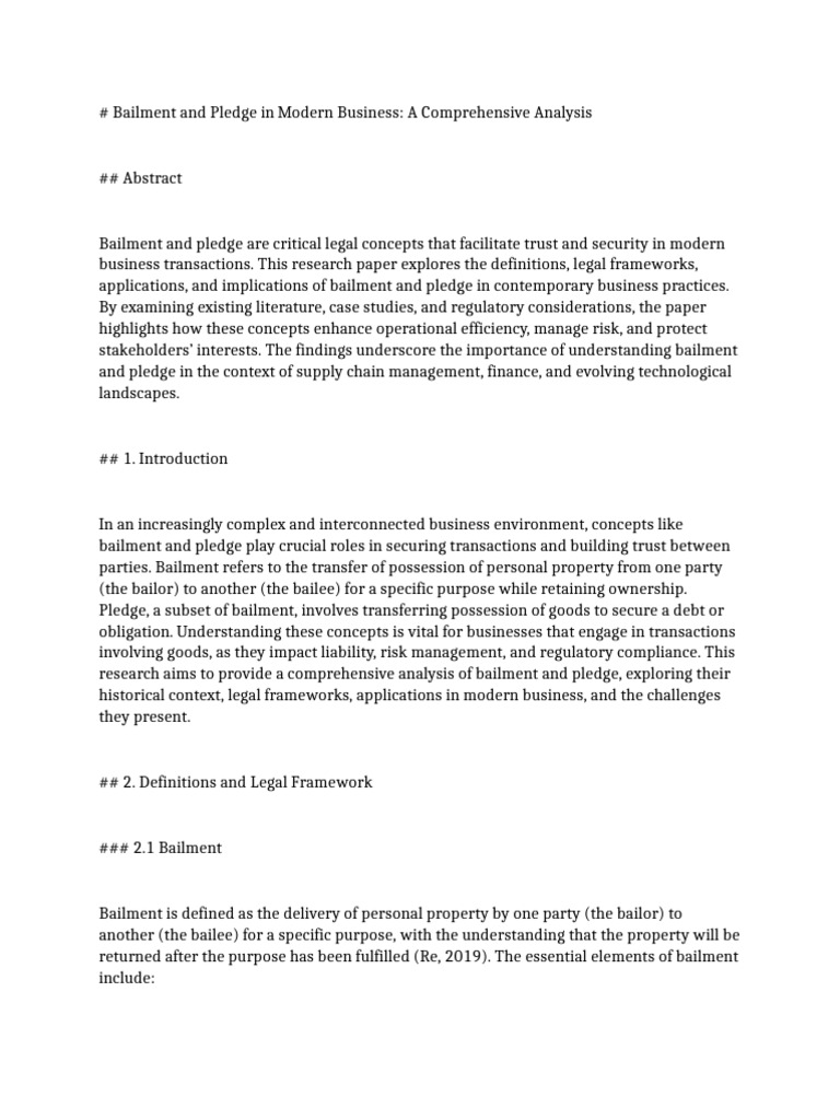 Bailment and Pledge in Modern Business | PDF | Loans | Collateral (Finance)