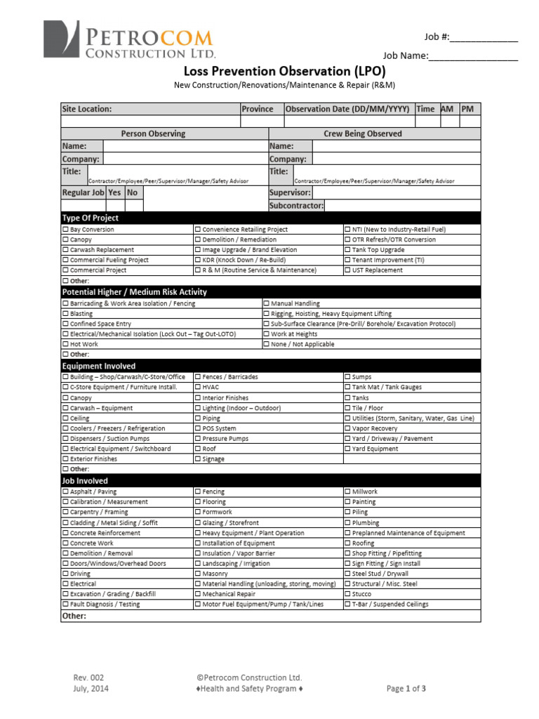 Loss Prevention Observation in Construction | PDF | Personal Protective ...