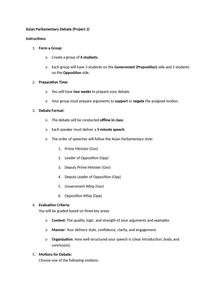 Asian Parliamentary Debate Assignment | PDF