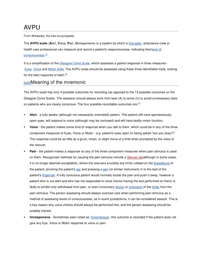 AVPU | Download Free PDF | Neuroscience | Health Care