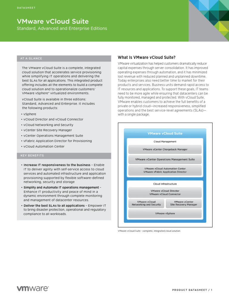 VMware Vcloud Suite Datasheet | PDF | Cloud Computing | Service Level Agreement