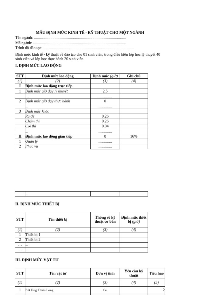 Định mức KTKT TADL | PDF