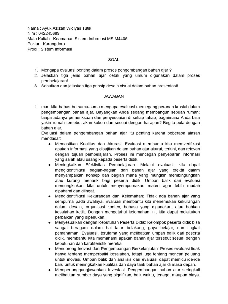 Tugas Tutorial I Keamanan Sistem Informasi - Ayuk Azizah Widiyas Tutik - 042245689 | PDF