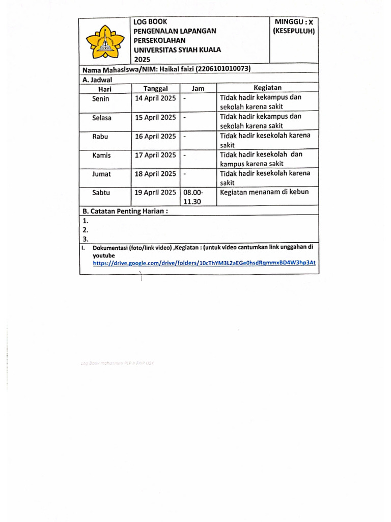 Logbook Minggu 10 | PDF