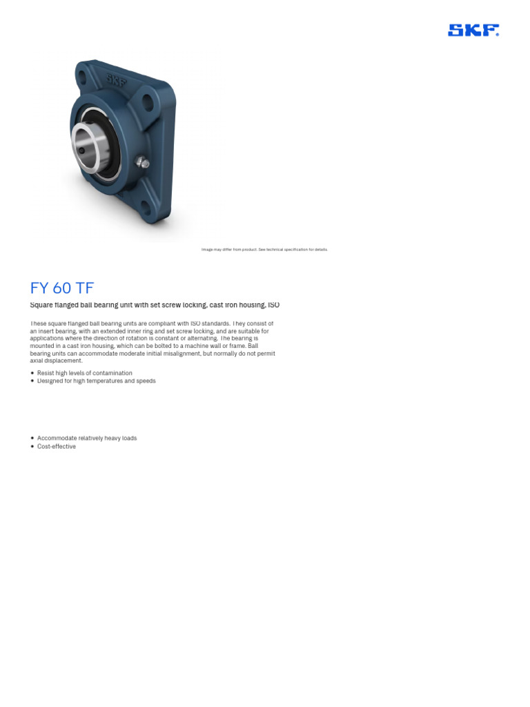 FY 60 TF - Ball Bearing Units - SKF | PDF | Bearing (Mechanical) | Screw