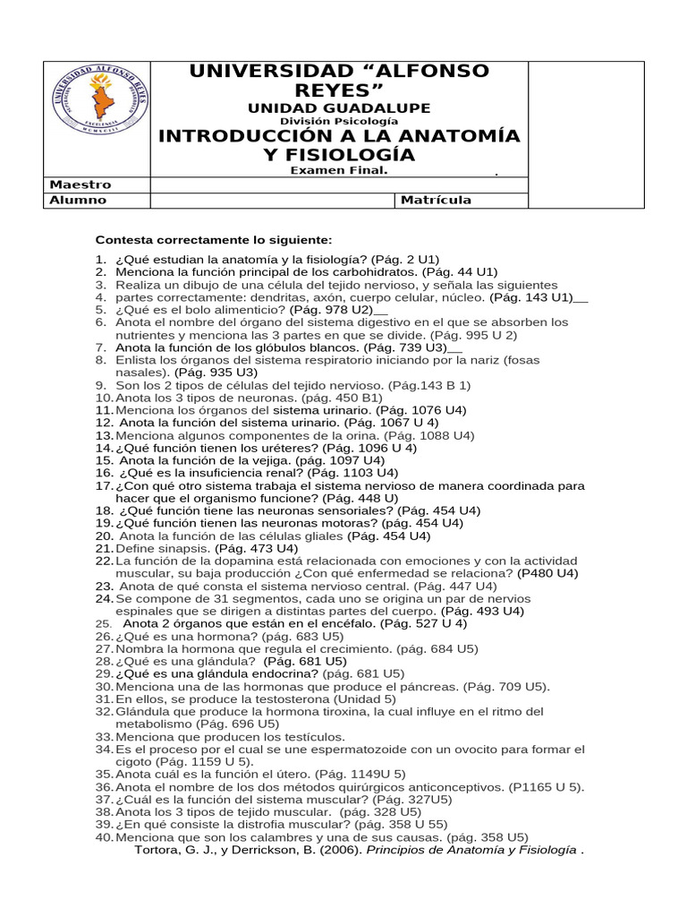 EXAMEN FINAL INT ANAT Y FISIOL Ene-Ab. 2025 | PDF | Hormona | Sistema nervioso